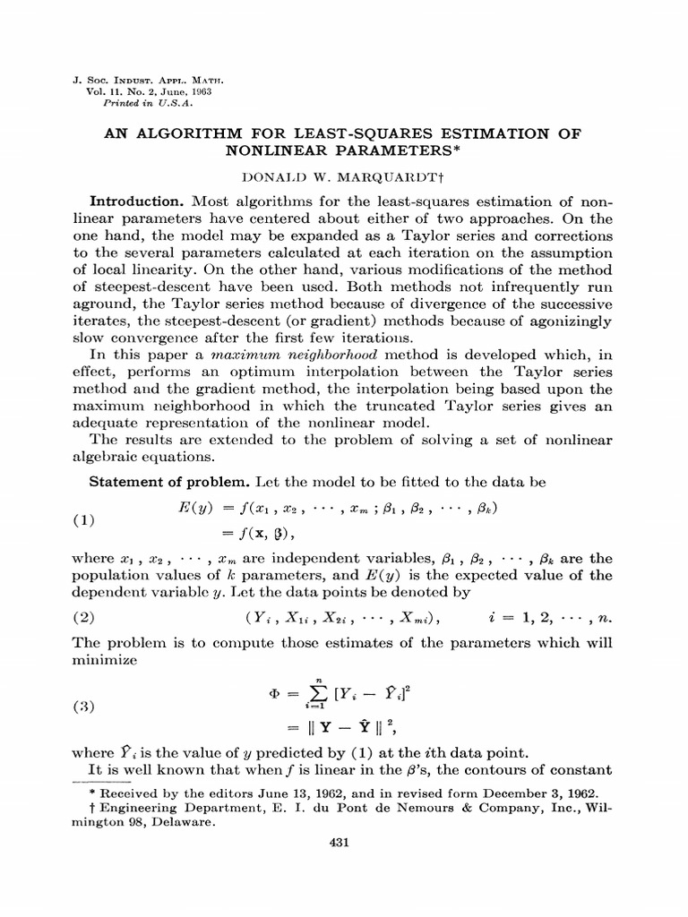 Algorithm for Estimating Nonlinear Parameters | PDF | Least Squares | Matrix (Mathematics)
