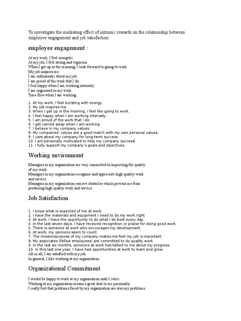 Questionnaire | PDF | Job Satisfaction | Organizational Behavior