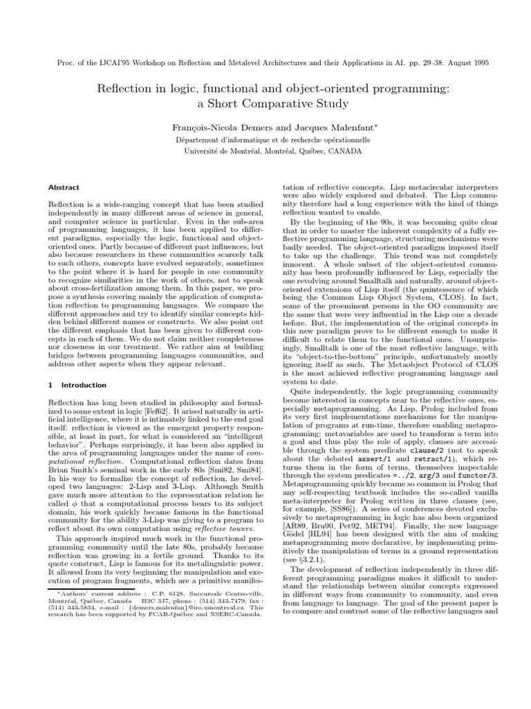 Reflection in Logic, Functional and Object-Oriented Programming: A Short Comparative Study | PDF ...