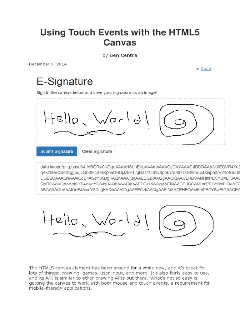 Using Touch Events With The HTML5 Canvas | PDF | Human–Computer Interaction | Cyberspace