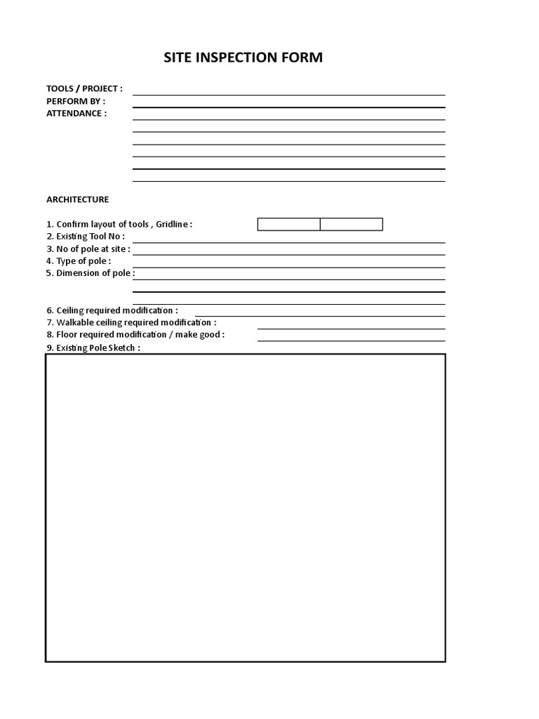 Site Inspection Form: Tools / Project: Perform By: Attendance | PDF