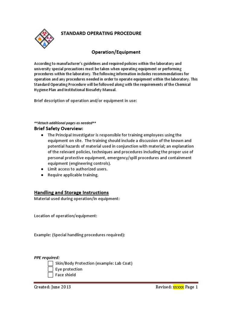 Sop Template Operations | PDF | Personal Protective Equipment ...