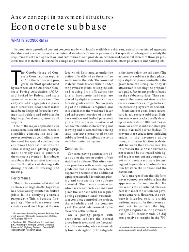 Concrete Construction Article PDF - Econocrete Subbase | PDF | Road ...