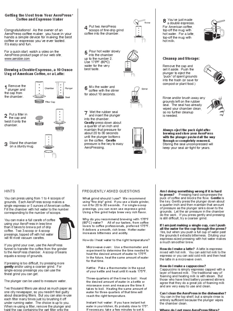 AeroPress Brewing Instructions Guide | PDF | Coffee | Food And Drink ...