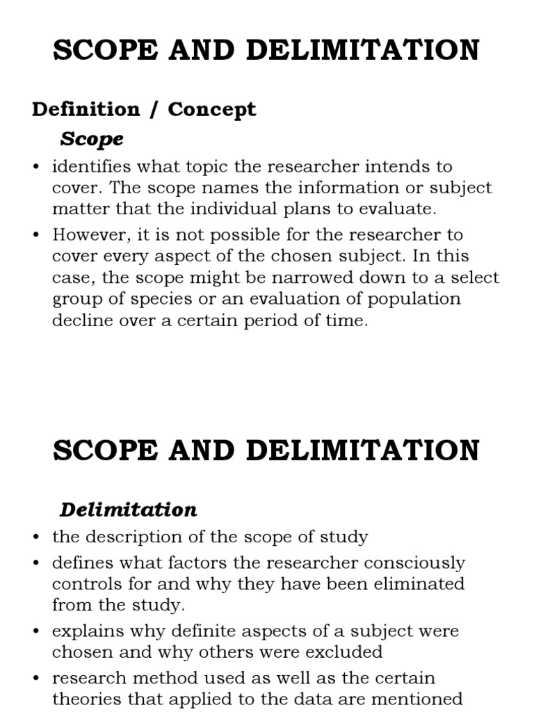 Scope and Delimitation: Definition / Concept | PDF | Definition ...