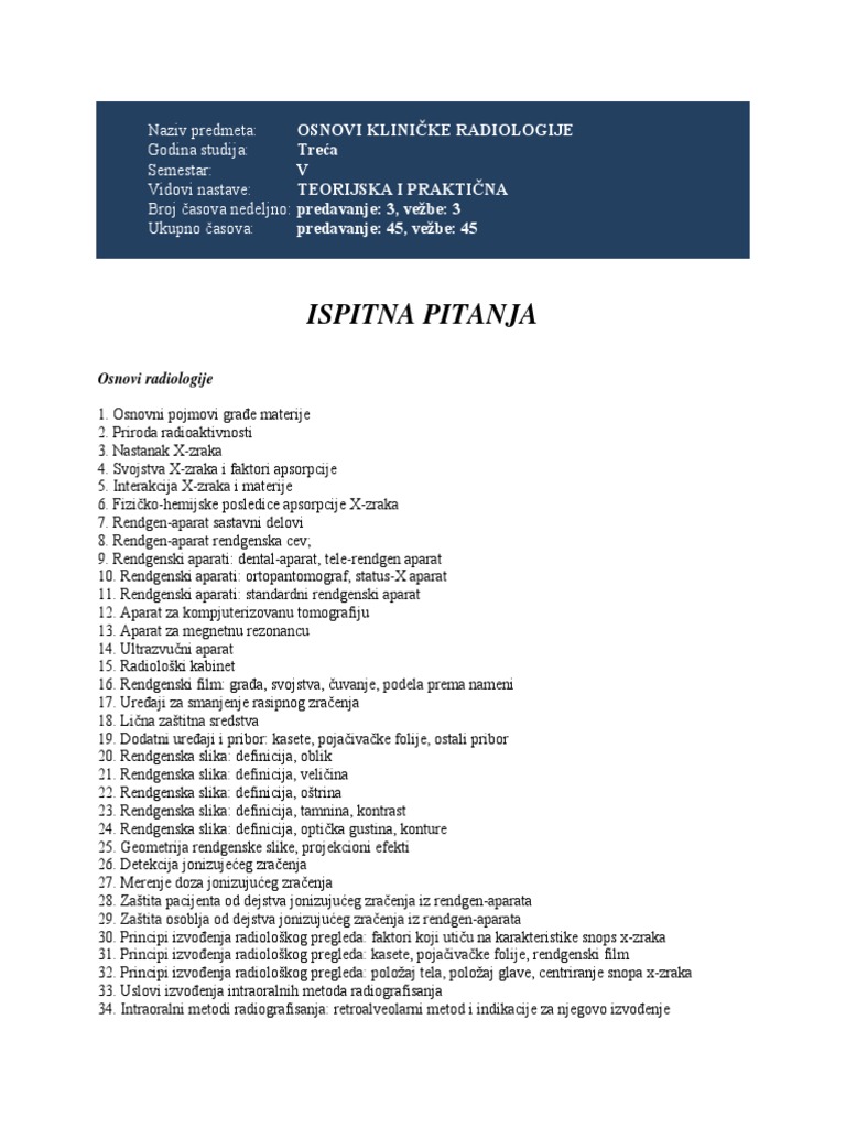 Radiologija Skripta.s | PDF