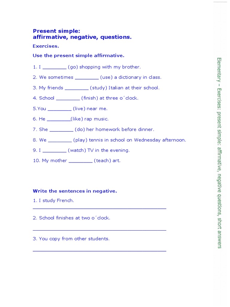 Present Simple Exercises & Practice | PDF | Games & Activities | Self ...