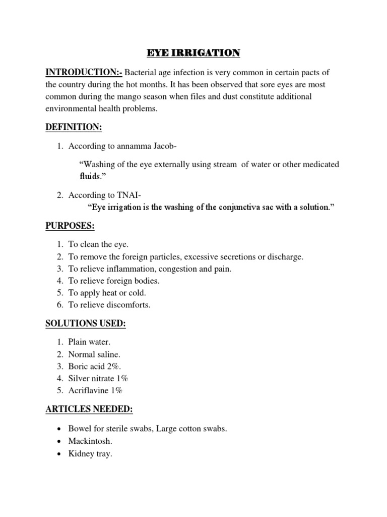 Eye Irrigation Demo | PDF | Saline (Medicine) | Syringe