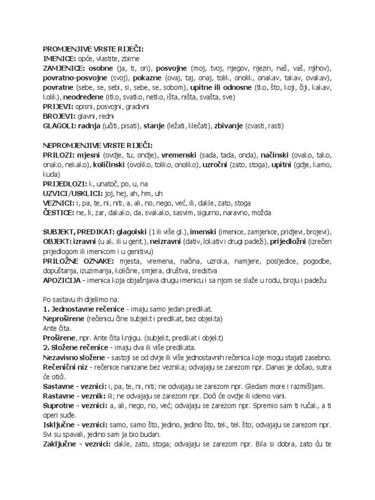 Hrvatski jezik - Vrste riječi | PDF