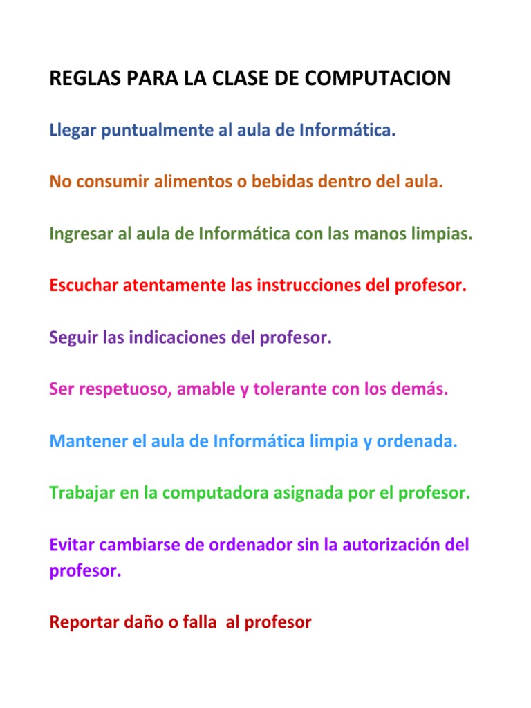 Reglas para La Clase de Computacion | PDF