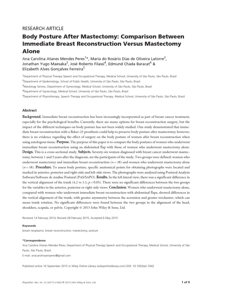 Body Posture After Mastectomy: Comparison Between Immediate Breast ...