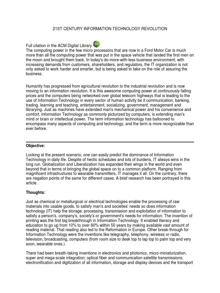 21ST Century Information Technology Revolution | PDF | Information ...