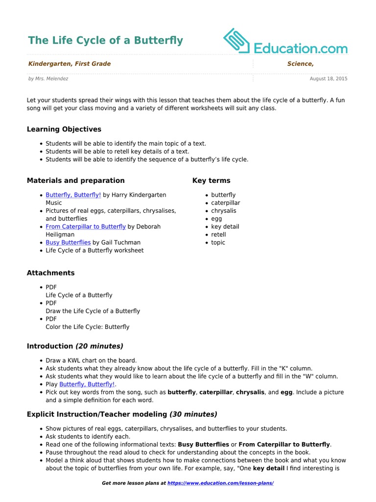 Butterfly Life Cycle Lesson Plan | PDF | Butterfly | Epistemology