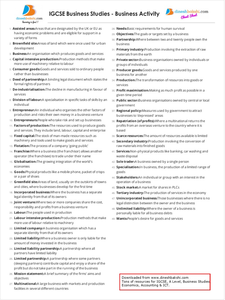 IGCSE Business Activity | Download Free PDF | Partnership | Factors Of ...