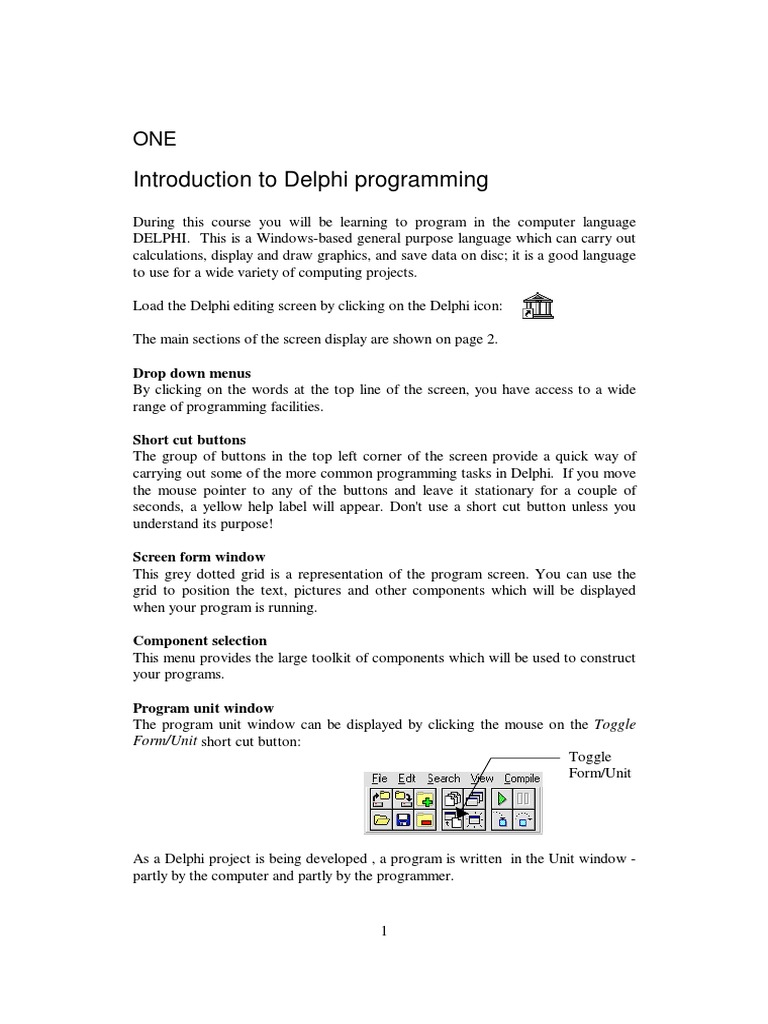 Introduction to Programming in Delphi: Displaying Graphics, Handling Events, and Creating a ...
