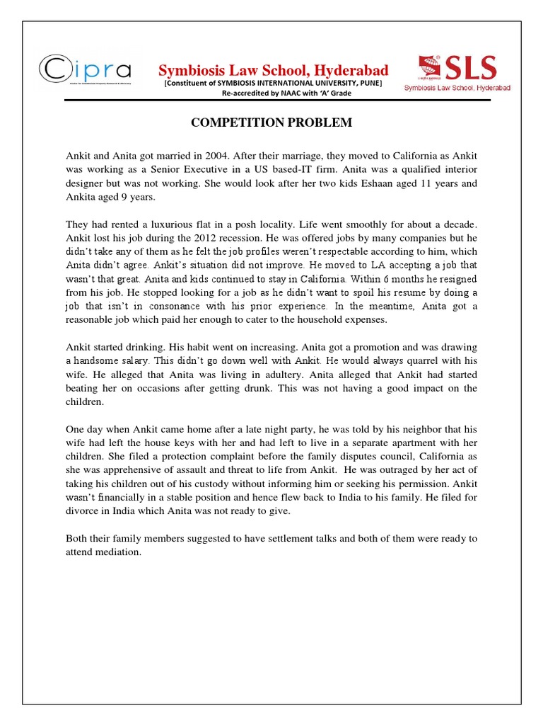 Symbiosis Law School, Hyderabad: Competition Problem | PDF