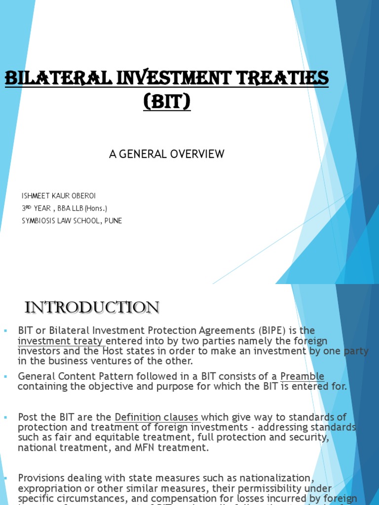 Bilateral Investment Treaties (BIT) : A General Overview | PDF | Common ...
