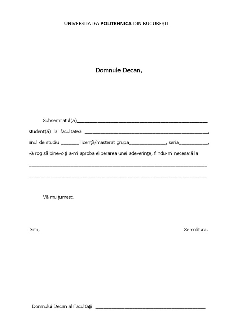 Formular Cerere Adeverinta Student | PDF