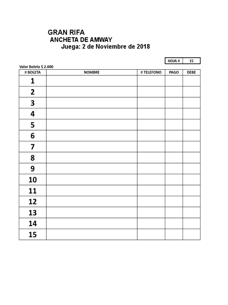 Hoja para Rifas | PDF
