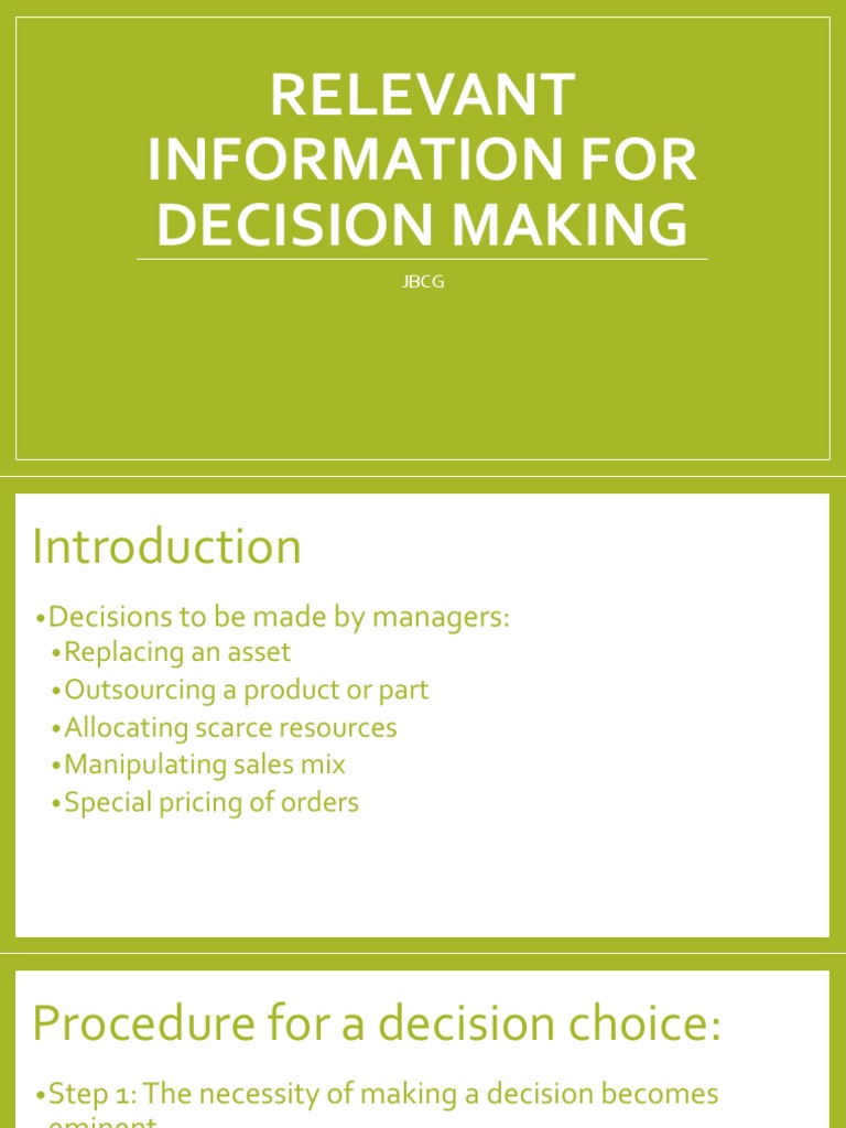 Chapter 10 Relevant Information For Decision Making | PDF | Cost | Net ...