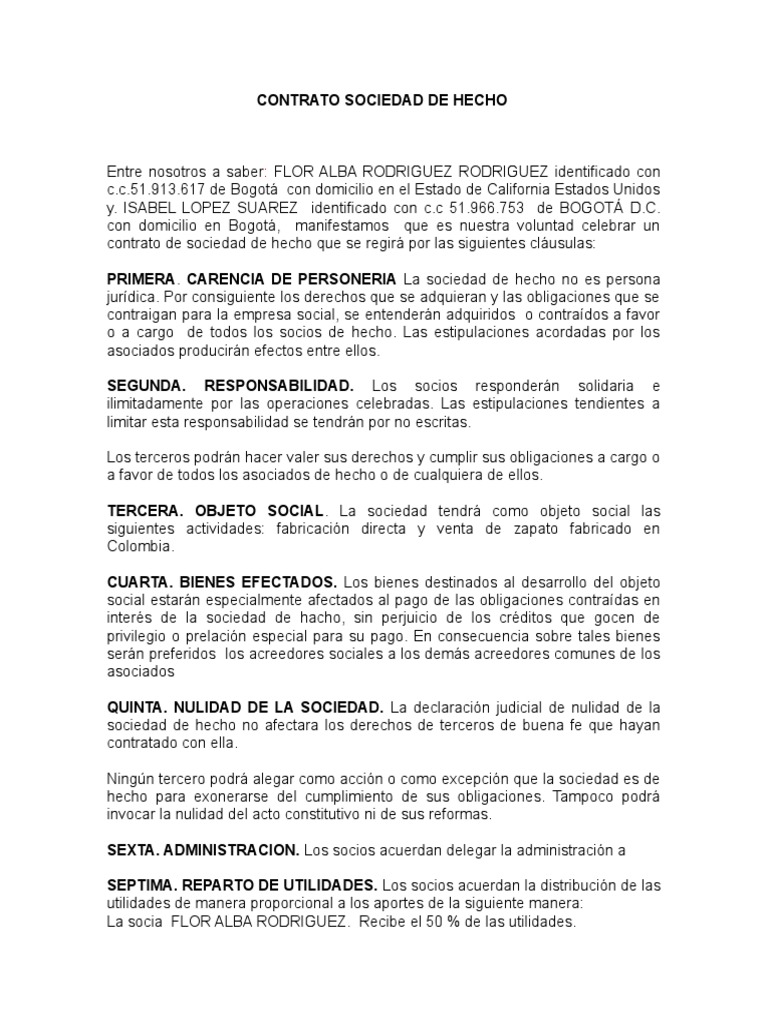 Contrato Sociedad Hecho | PDF | Sociedad de responsabilidad limitada | Justicia