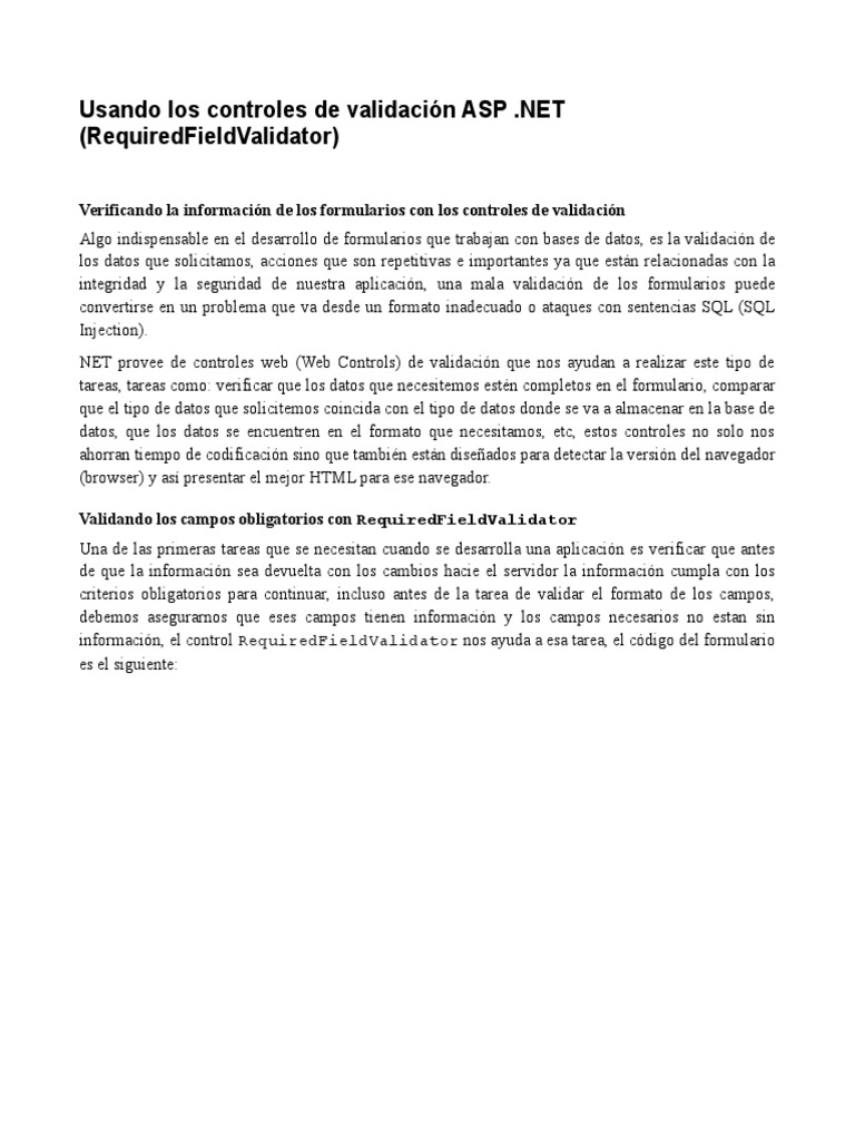 Usando los controles de validación ASP .NET (RequiredFieldValidator) | PDF | Red mundial ...