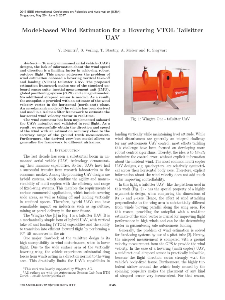Model-Based Wind Estimation For A Hovering VTOL Tailsitter UAV | PDF ...