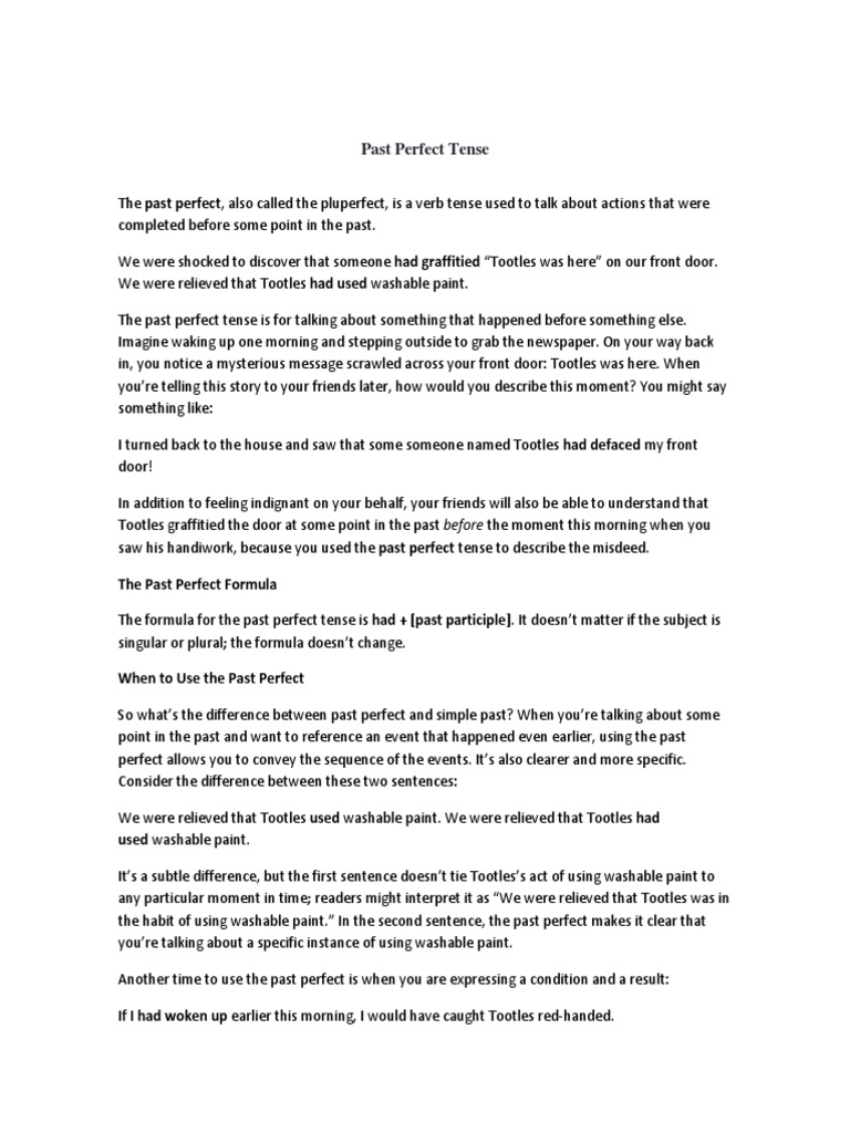 Past Perfect Tense | PDF | Perfect (Grammar) | Grammatical Tense