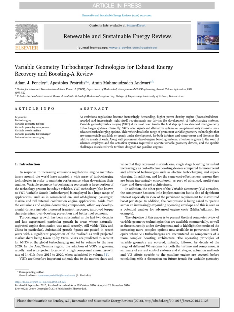 Variable Geometry Turbocharger Technologies For Exhaust Energy Recovery ...