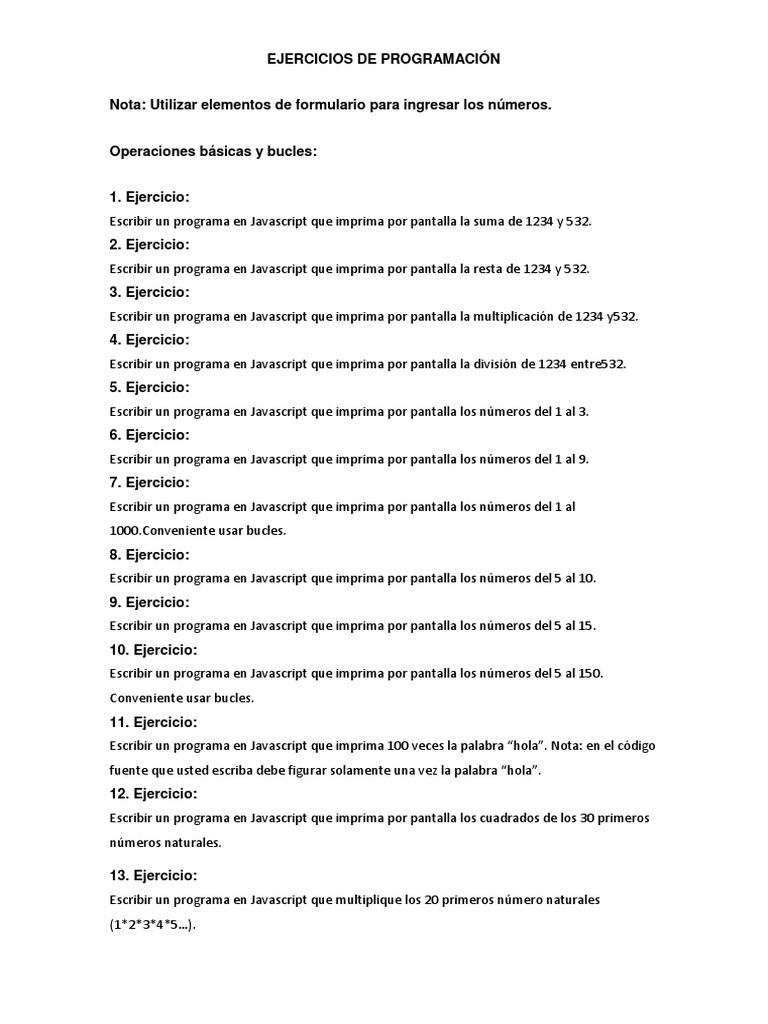 Ejercicios de JavaScript Básico | PDF | Entero | Script Java