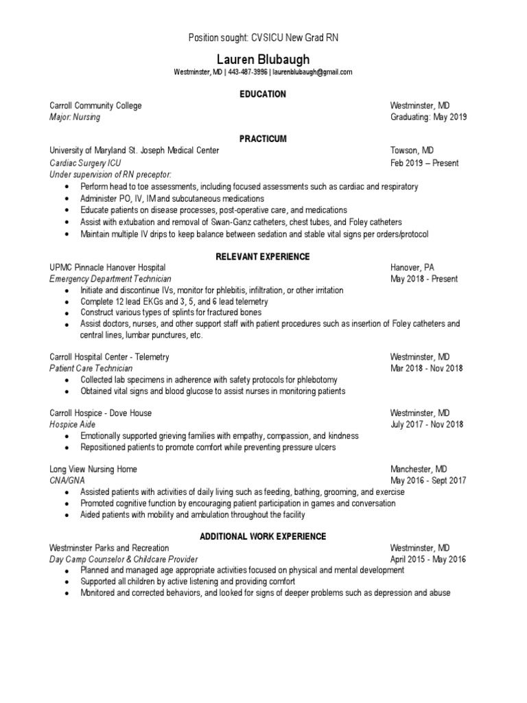 Lauren Blubaugh Resume | PDF | Intravenous Therapy | Patient