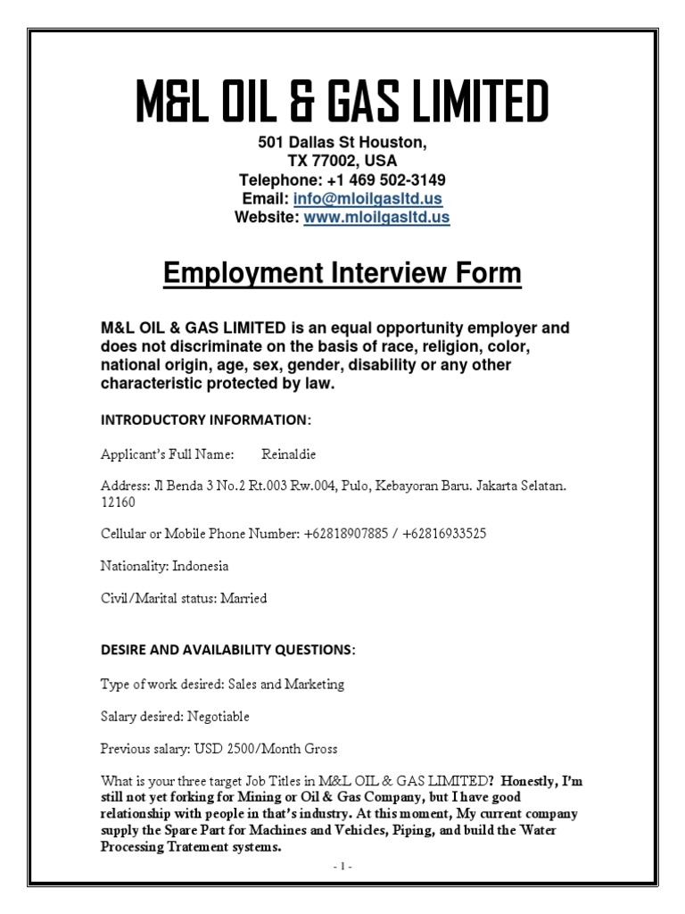 Employment Interview Form | PDF | Background Check | Employment