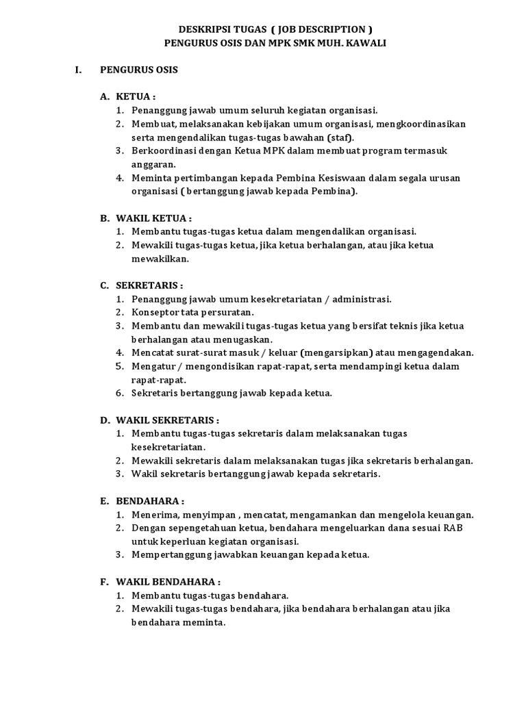 Deskripsi Tugas Osis | PDF
