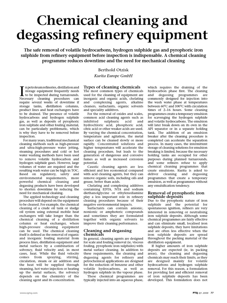 Chemical Cleaning and Degassing Refinery Equipment | PDF | Oil Refinery ...