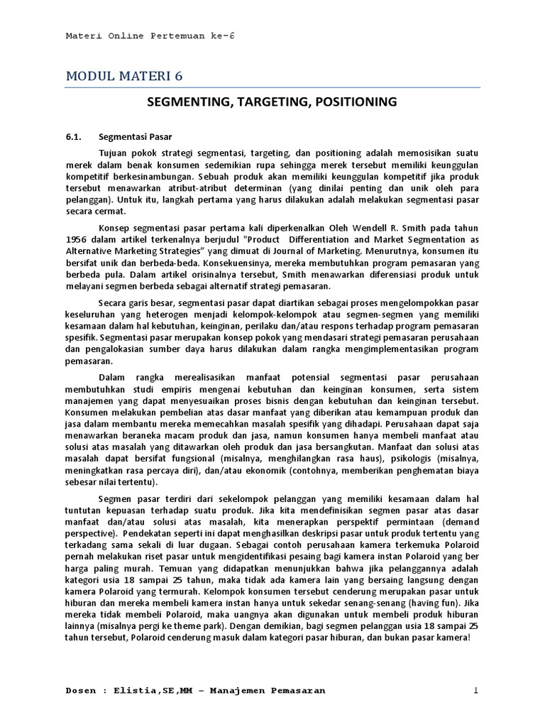 6 Segmenting Targeting Positioning Materi Dan Tugas Online Pertemuan Ke ...