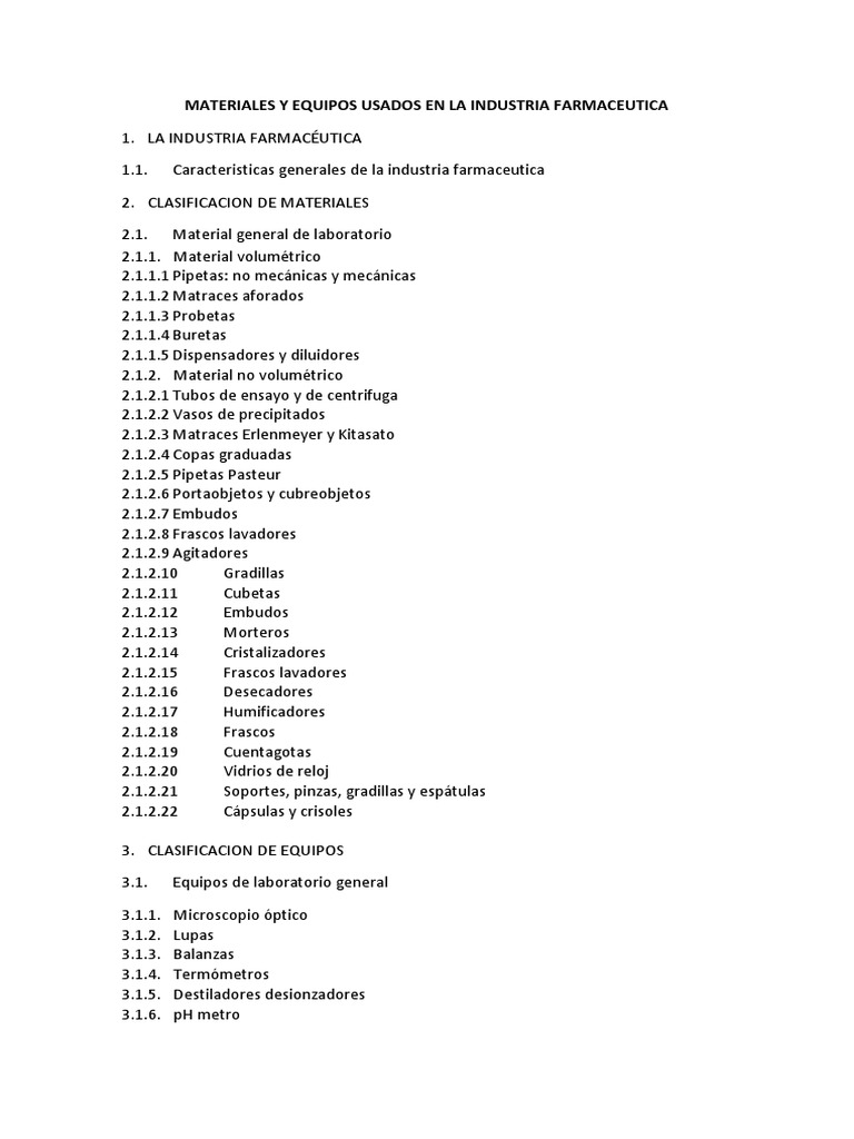 Materiales y Equipos Usados en La Industria Farmaceutica | PDF | Equipo de laboratorio | Química