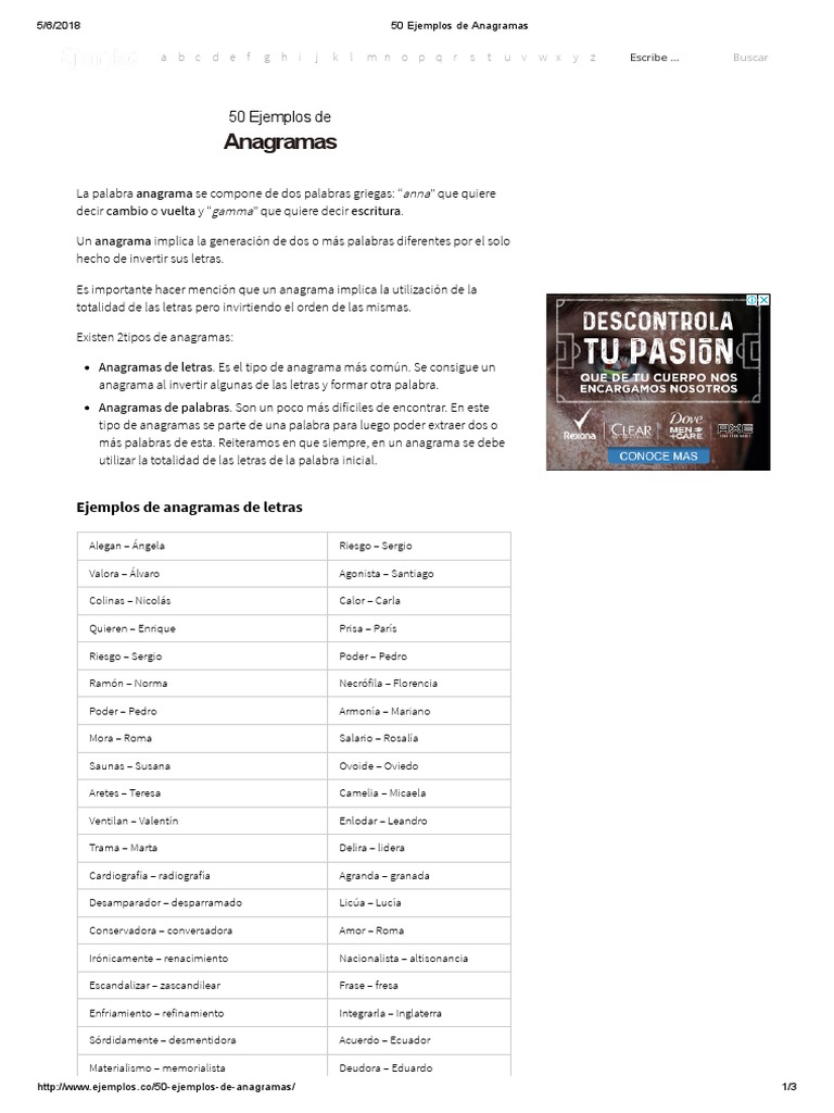 50 Ejemplos de Anagramas