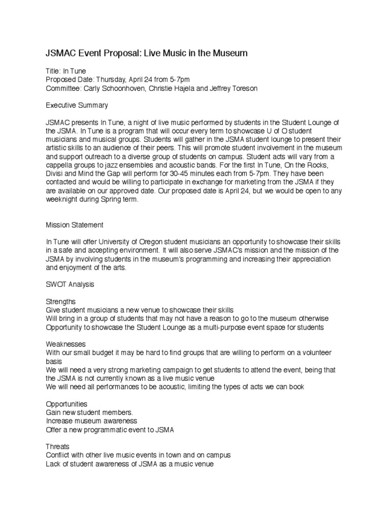 Music Event Proposal | PDF | Concert | Target Audience