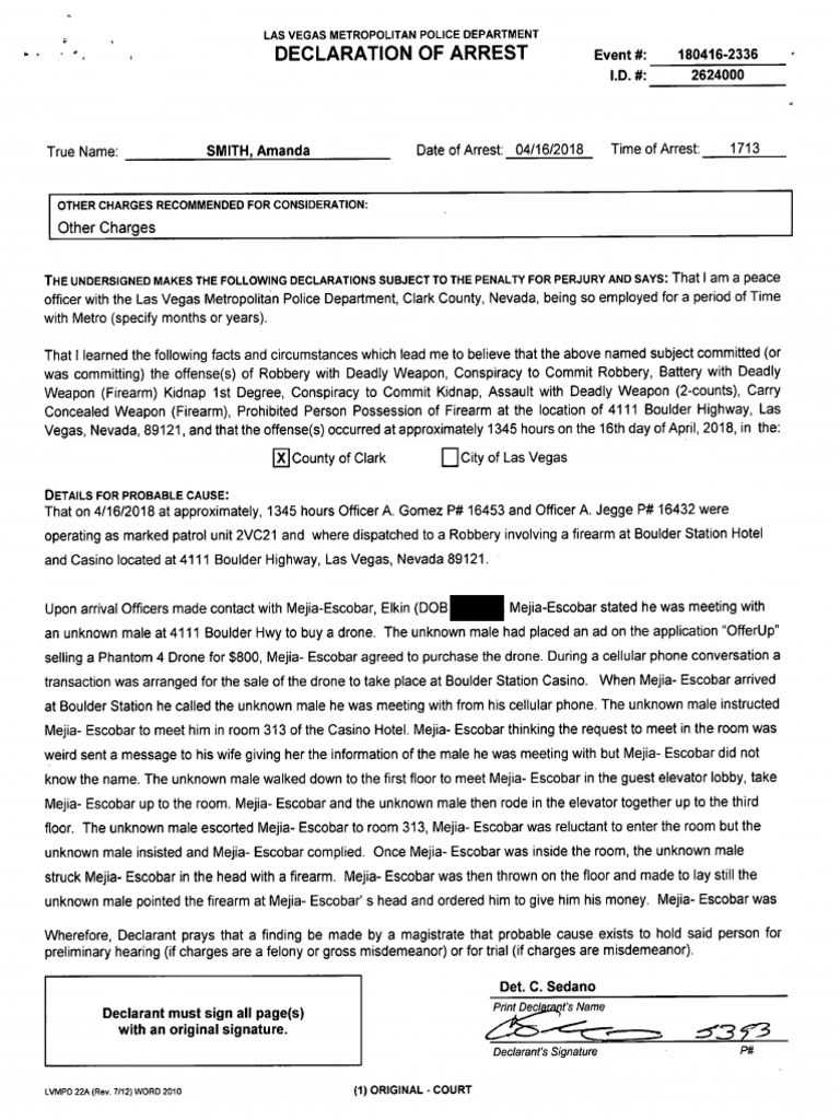 Arrest Report: Amanda Smith & Gregory Ganci | PDF