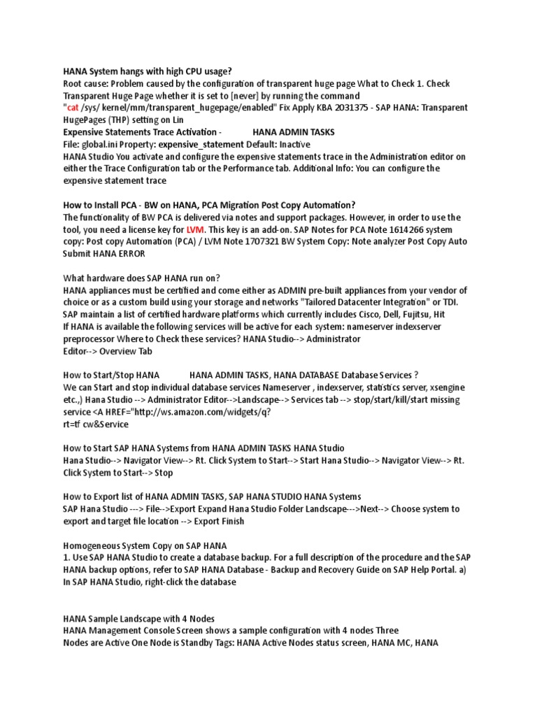 HANA Start Stop Commands - SAP HANA TUTORIALS FREE - S - 4 HANA | PDF ...