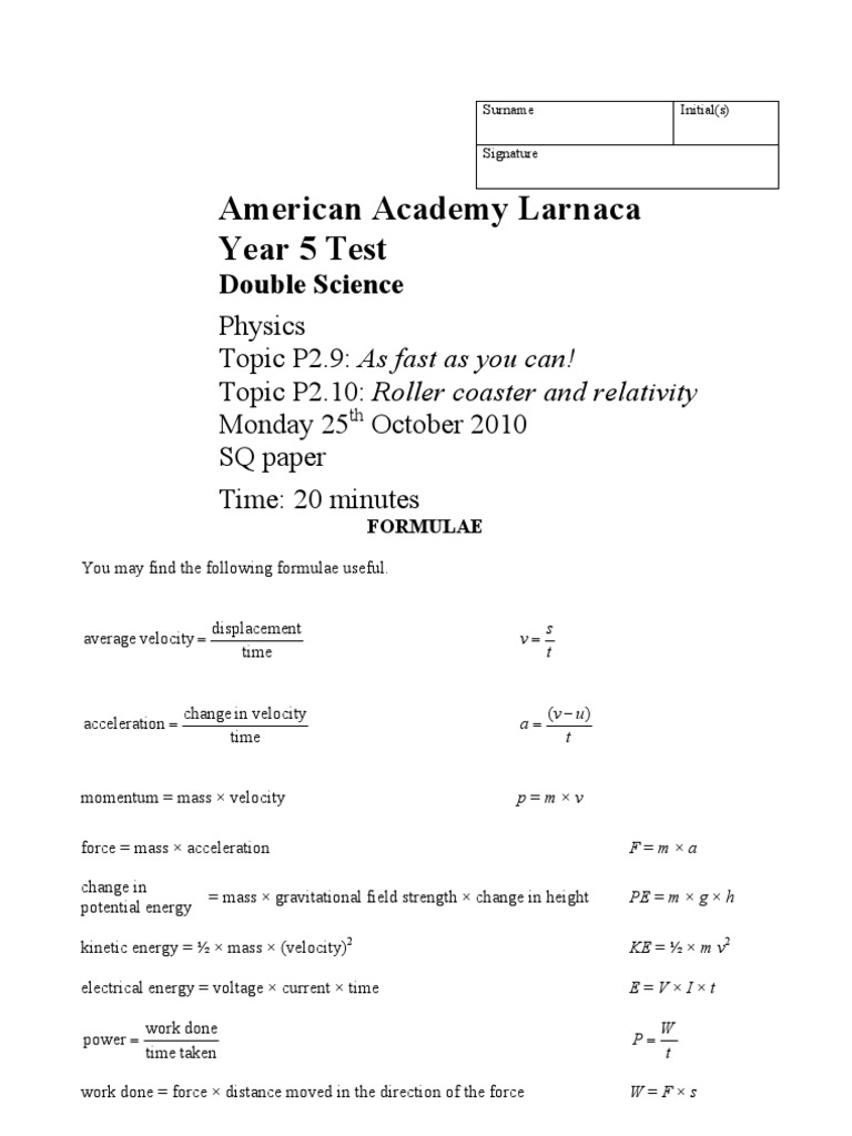 P2.09 As Fast As You Can / P2.10 Roller Coasters and Relativity Test SQ ...