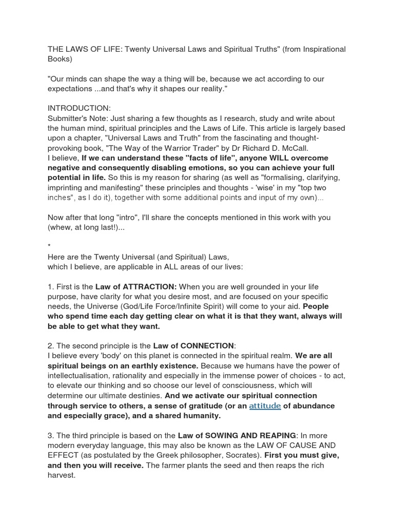 Laws of Life | PDF | Free Will | Thought