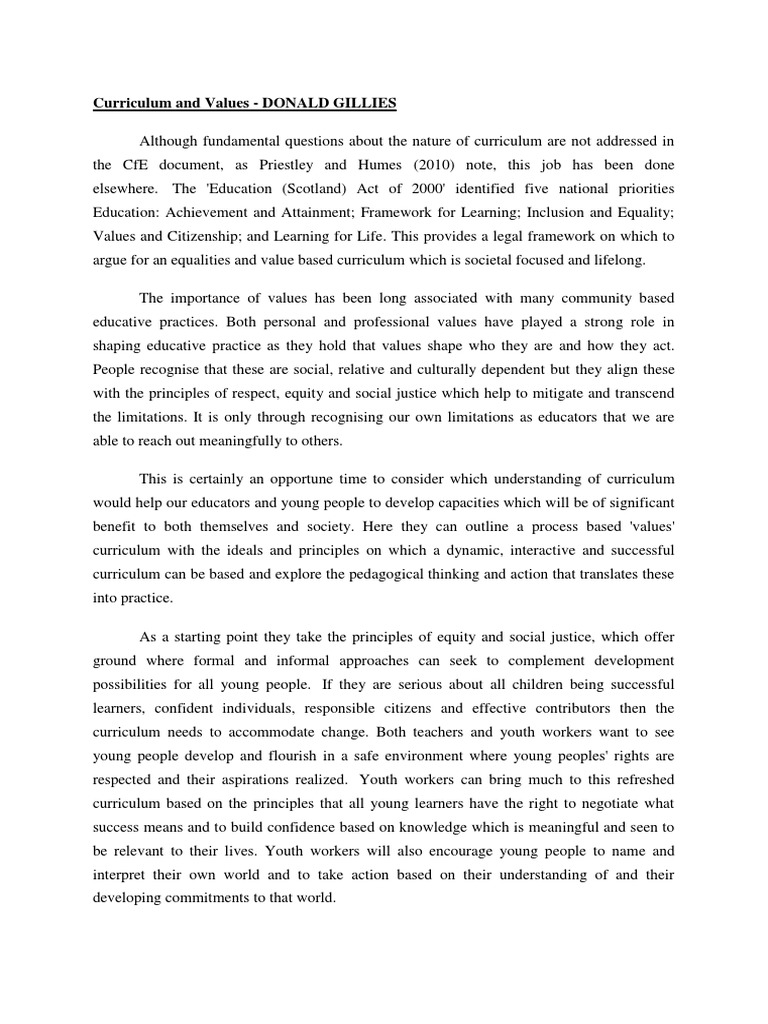 Curriculum and Values | PDF | Curriculum | Pedagogy