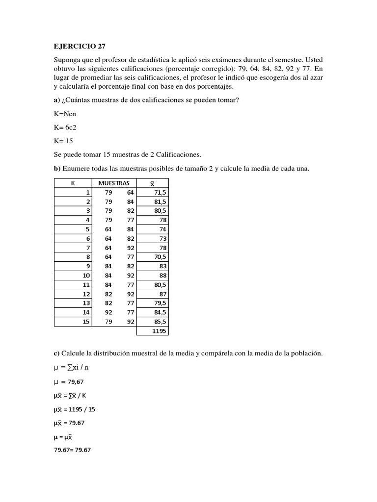 Ejercicio 27 | PDF | Probabilidades y estadísticas | Estadísticas