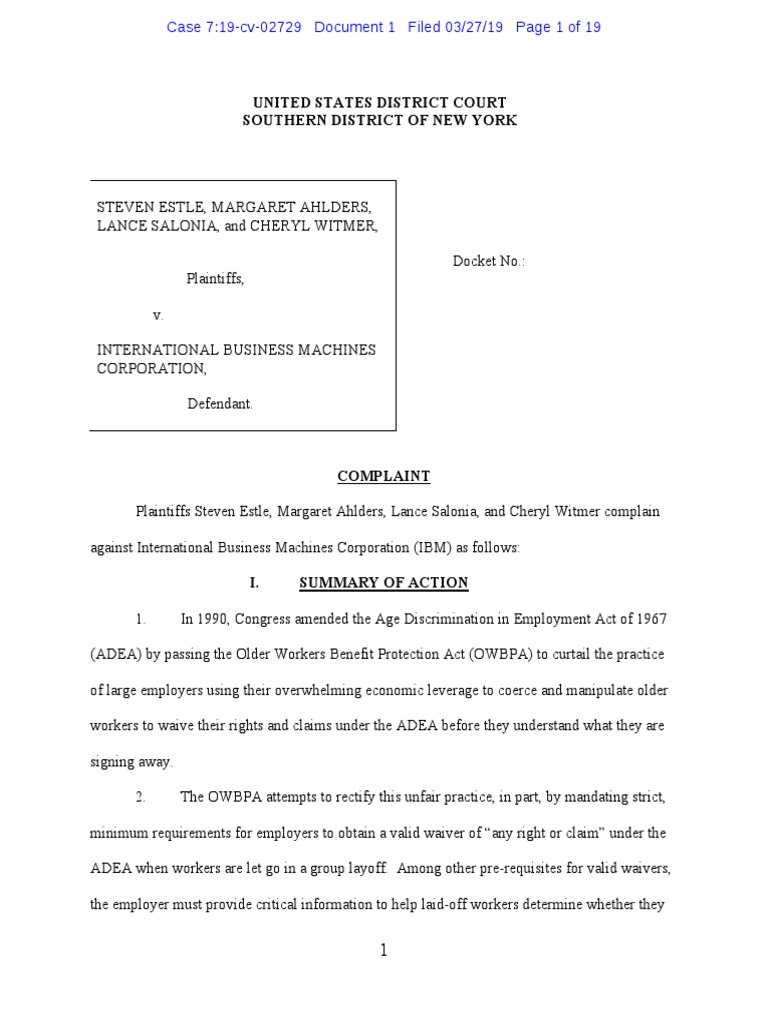 IBM OWBPA Disclosure Violation Complaint | PDF | Class Action | Layoff