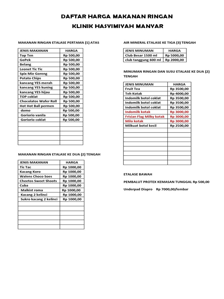 Daftar Harga Makanan Ringan | PDF