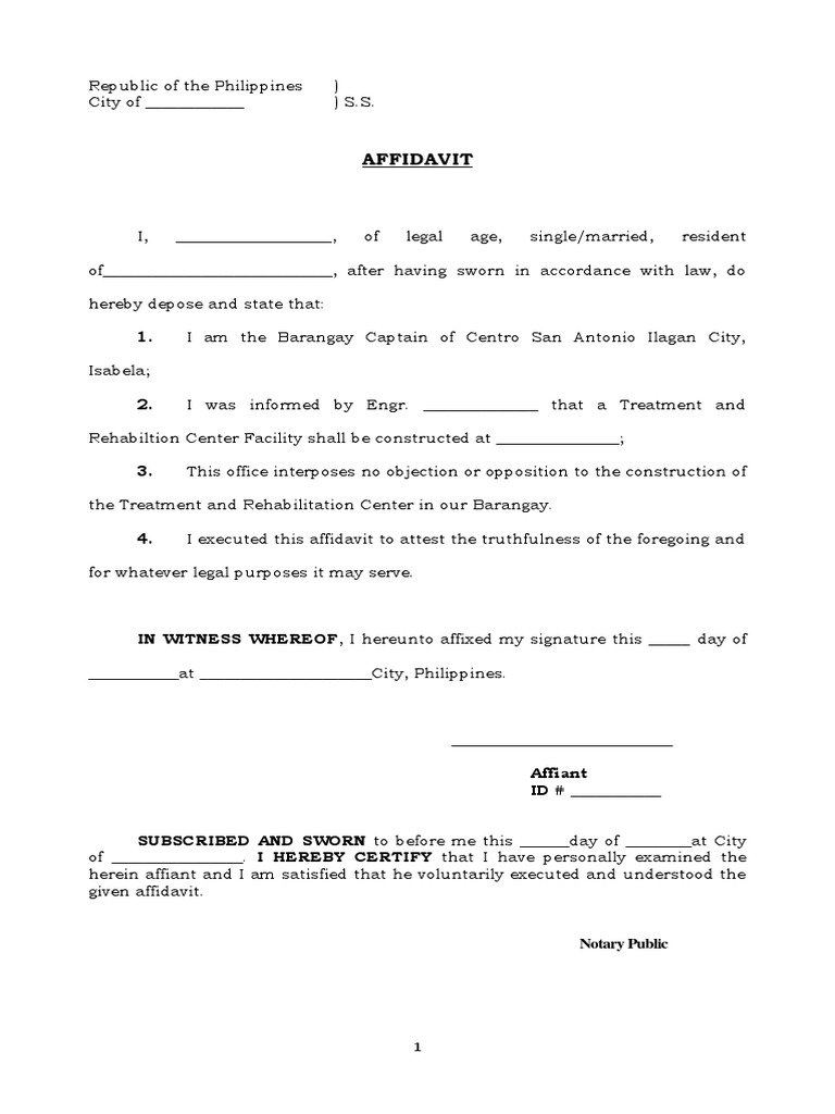 Affidavit of Barangay Captain | PDF | Affidavit | Government Information