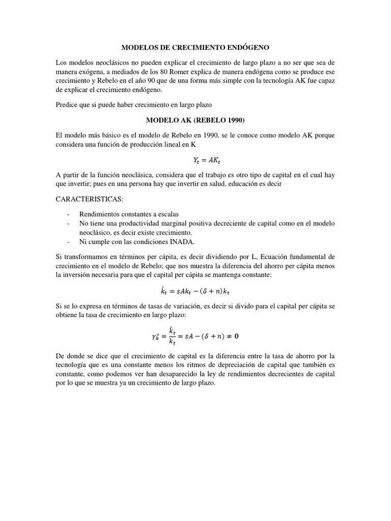 Modelos de Crecimiento Endógeno | PDF | Crecimiento económico | Ahorro