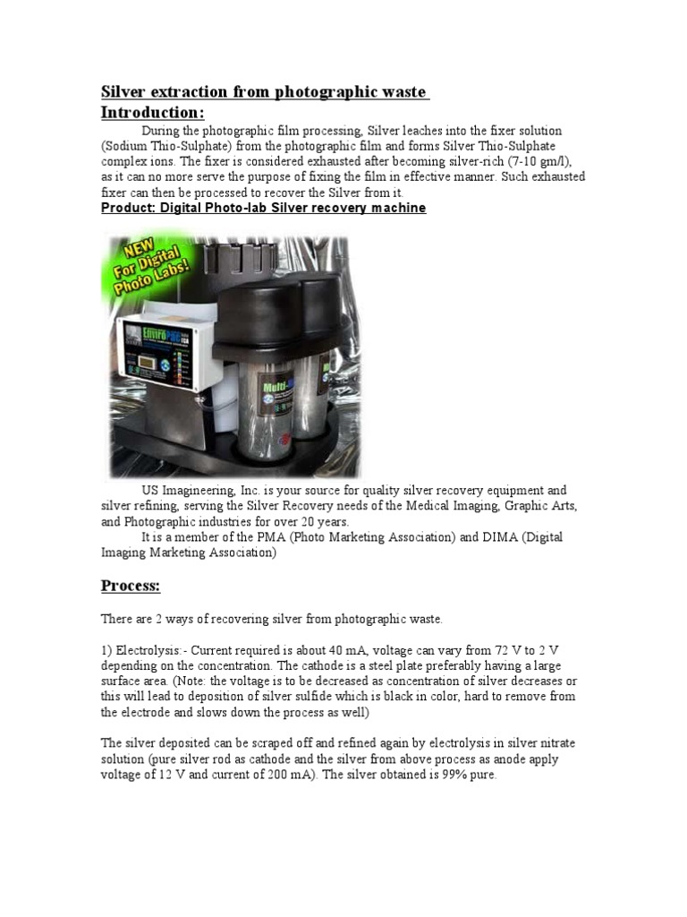 Silver Extraction From Photographic Waste | PDF | Silver | Chemical ...
