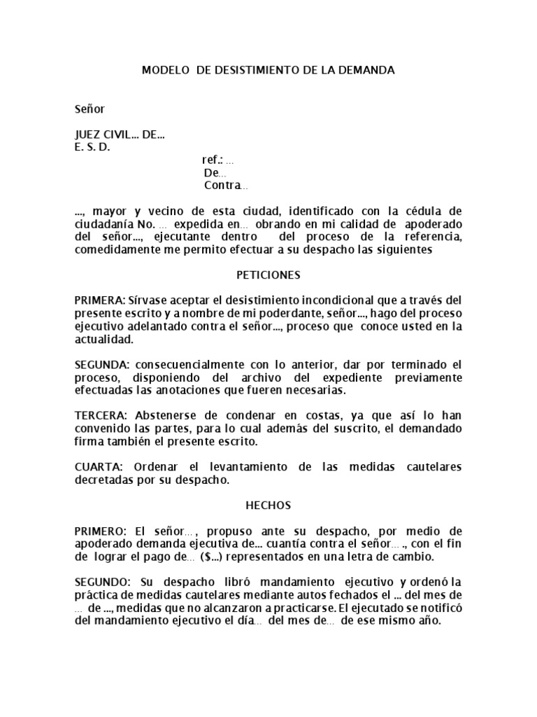Modelo de Desistimiento de La Demanda | Mandato | Demanda judicial